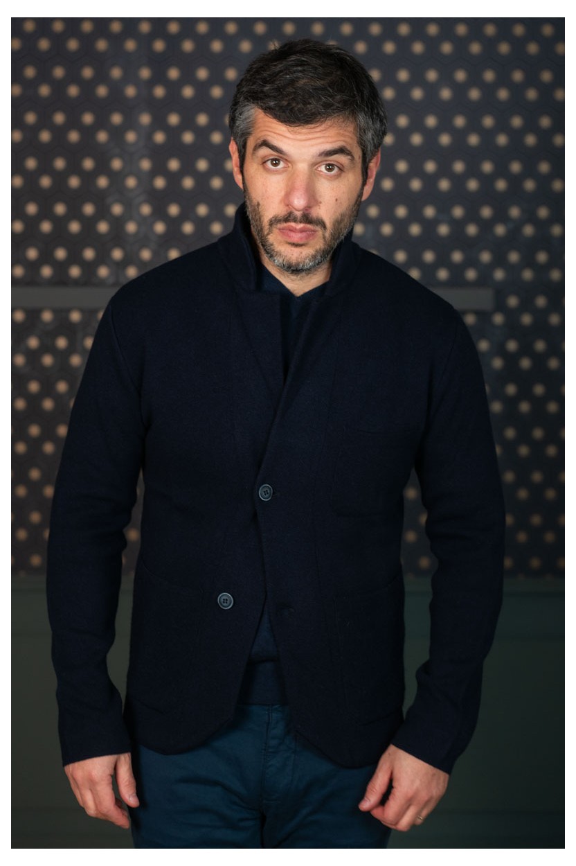 Veste En Maille Bleu Marine - Jordan Malka